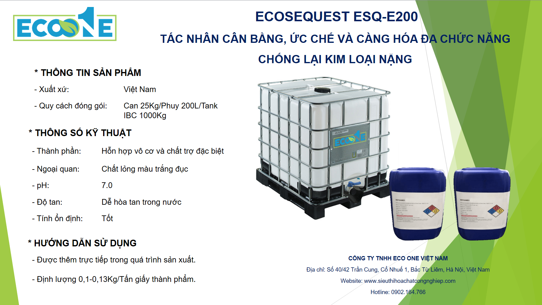 ECOQUEST ESQ-E200 – Tác nhân cân bằng, ức chế và càng hóa đa chức năng ...